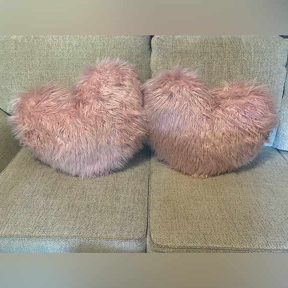 Accents | 2 Fuzzy Pink Heart Pillows | Poshmark